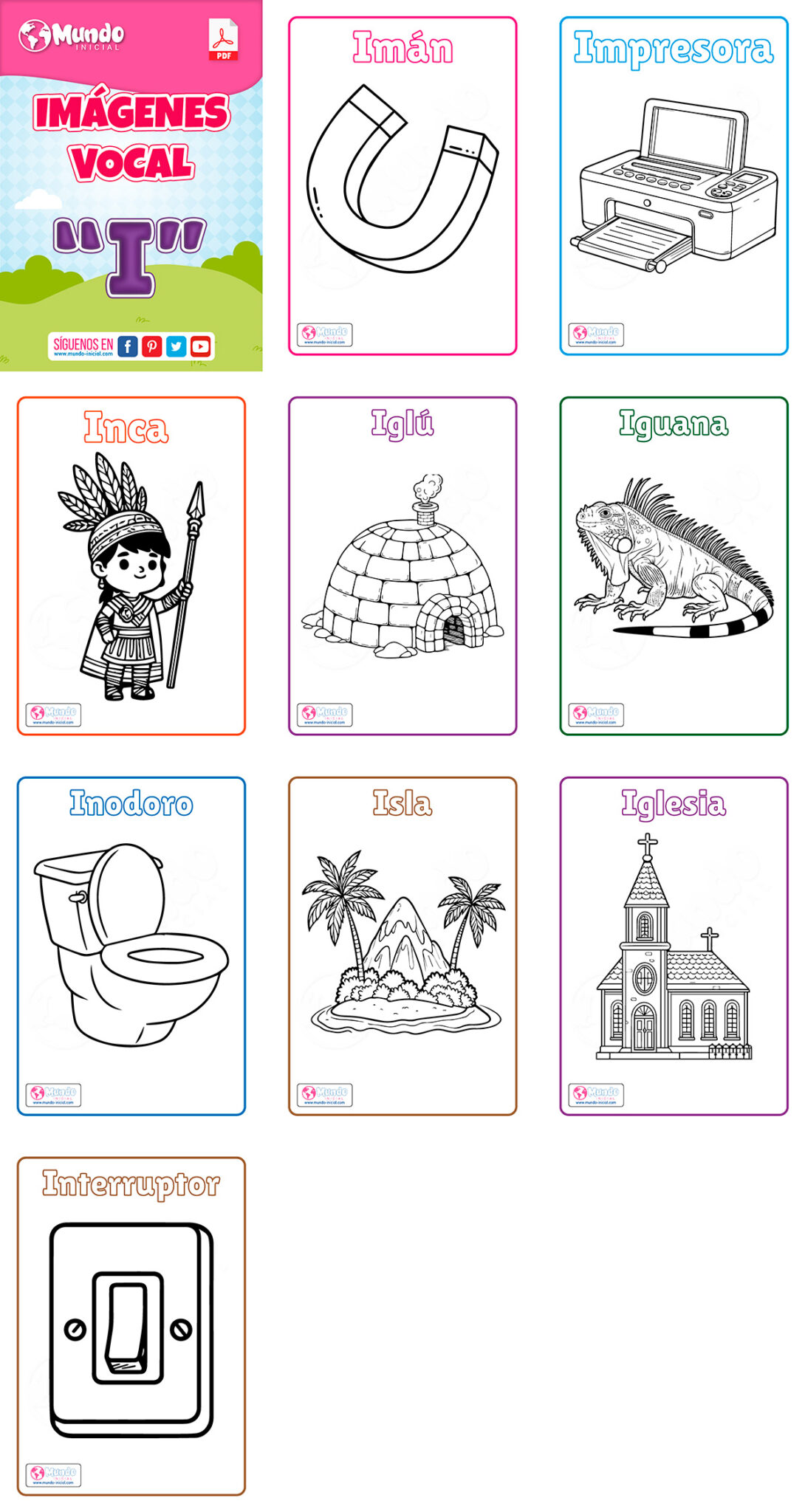 Imágenes para colorear con la Vocal "i" en PDF - Mundo Inicial Libros
