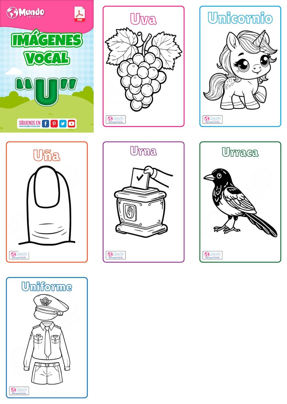 Imágenes para colorear con la Vocal "U" en PDF - Mundo Inicial Libros