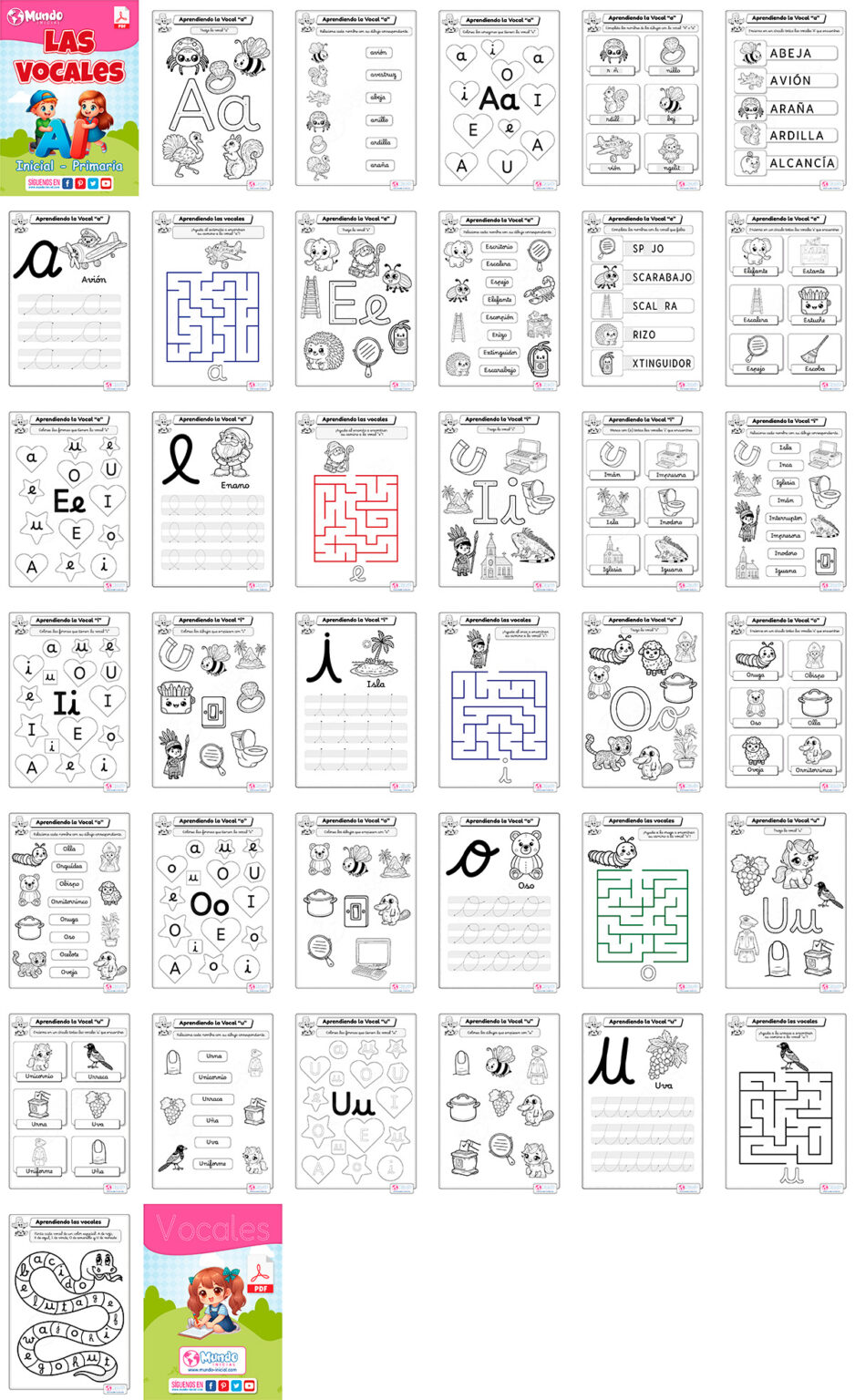 Las 5 Vocales - Cuadernillo de trabajo Inicial y Primaria - Mundo ...